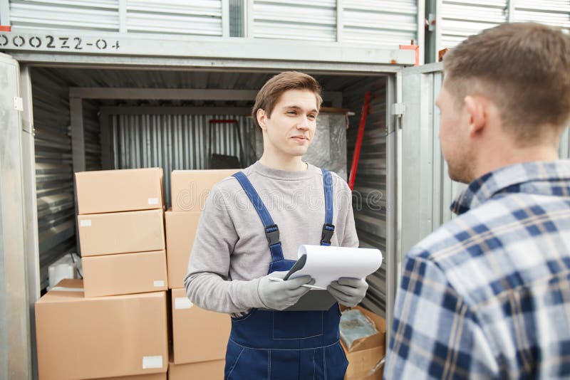 Storage Worker Talking To Container Owner Stock Image - Image of ...
