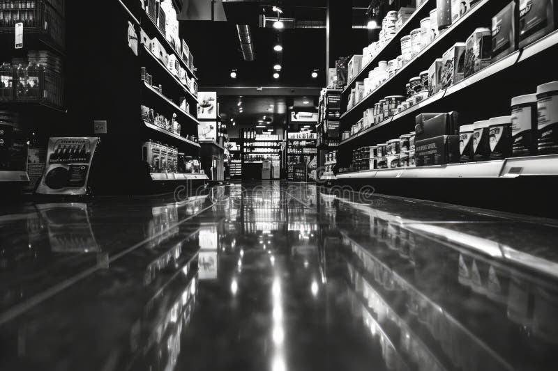 Store Aisle Black and White Stock Photo - Image of business, generated ...
