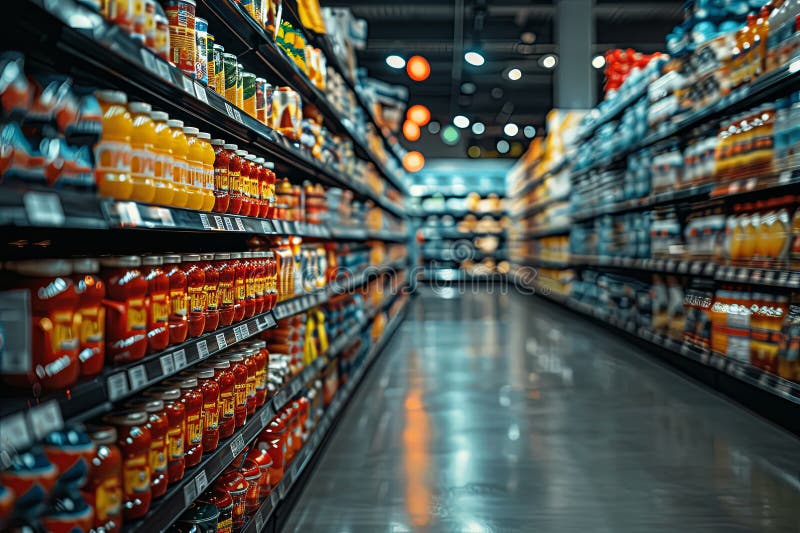 Store Aisle with Many Different Types of Food and Condiments Stock ...