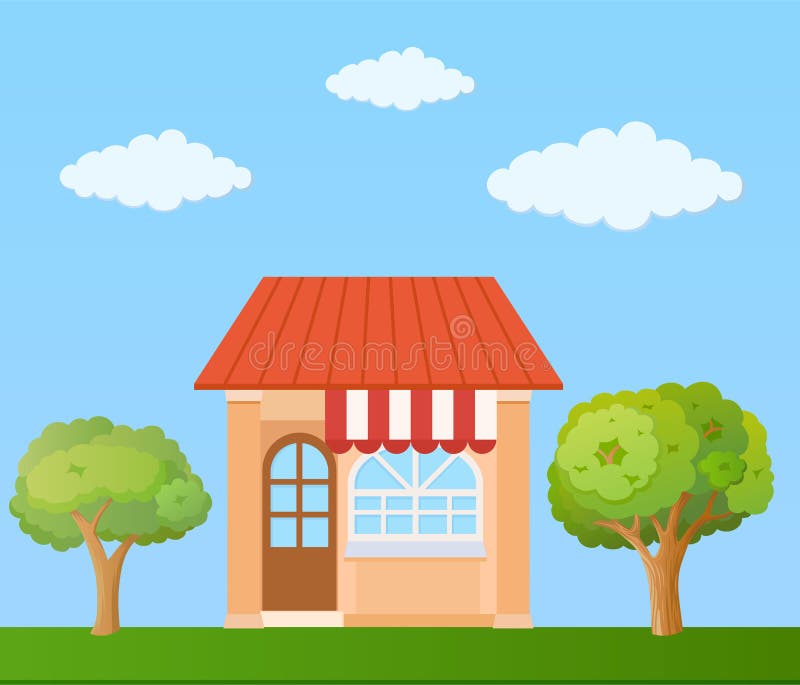 Store Building Front View on Nature Background Stock Illustration ...