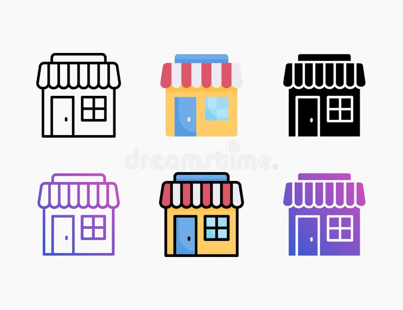 Store Building Icon Set with Different Styles. Stock Vector ...