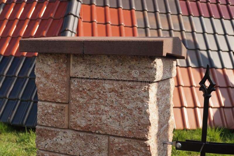 Store with Building Materials. Fence Post Made of Split Face Block ...