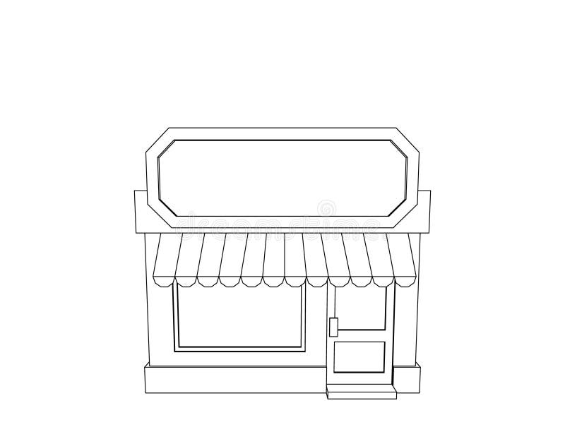 Store Building. Vector Outline Illustration Stock Vector - Illustration ...
