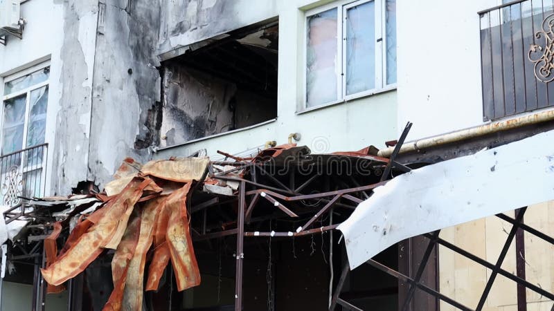 The Store Burned Down after a Fire. Remains of an Outdoor Dining Area ...