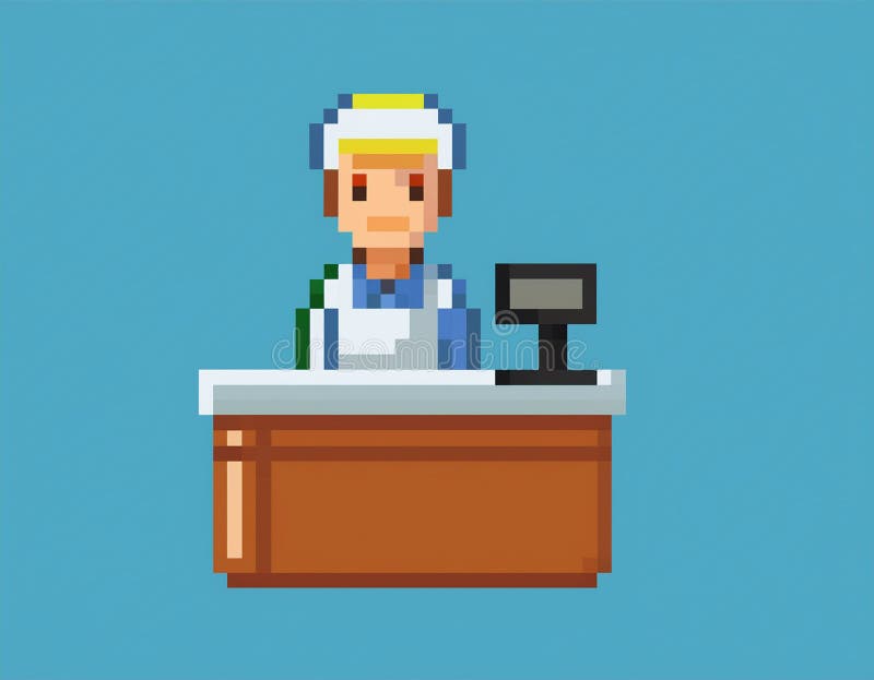 Store Cashier Pixel Art Style Stock Illustration - Illustration of ...
