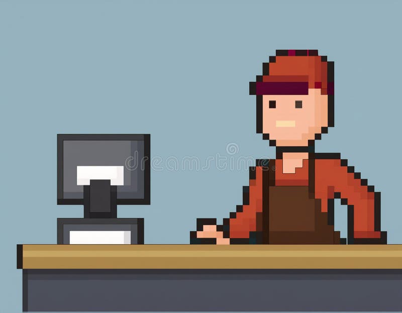 Store Cashier Pixel Art Style Stock Illustration - Illustration of ...