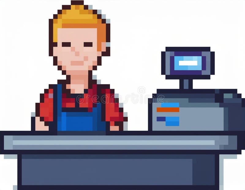 Store Cashier Pixel Art Style Stock Illustration - Illustration of ...