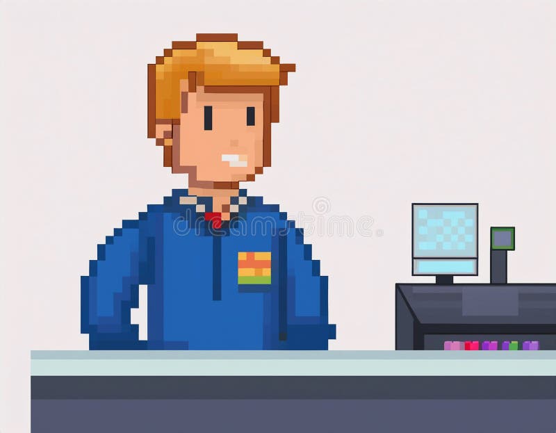 Store Cashier Pixel Art Style Stock Illustration - Illustration of ...