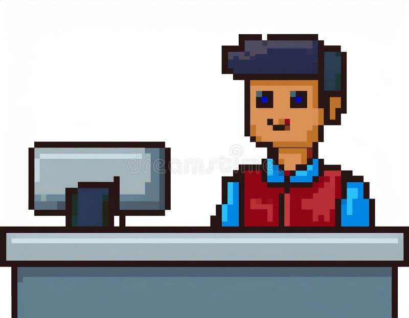 Store Cashier Pixel Art Style Stock Illustration - Illustration of ...