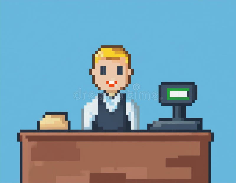 Store Cashier Pixel Art Style Stock Illustration - Illustration of ...