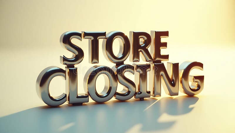 Store Closing Announcement with Bold Metallic Typography on a Soft ...
