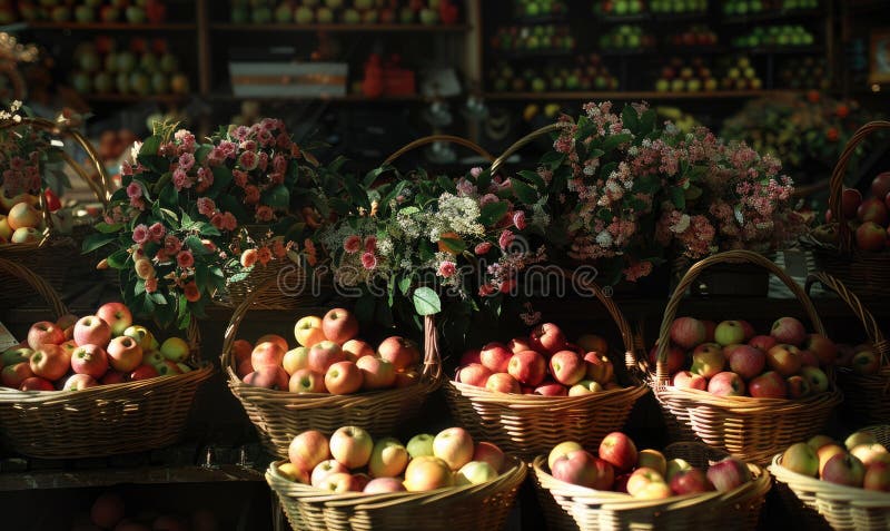 Store Display with Baskets of Apples Stock Photo - Image of market ...