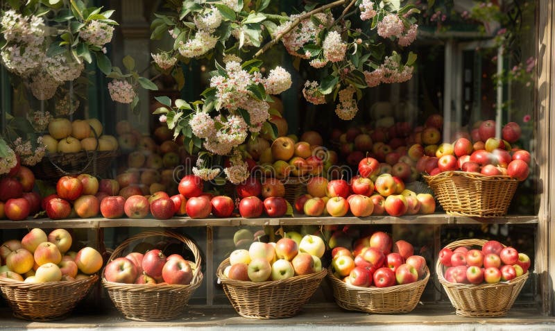 Store Display with Baskets of Apples Stock Photo - Image of sweet ...