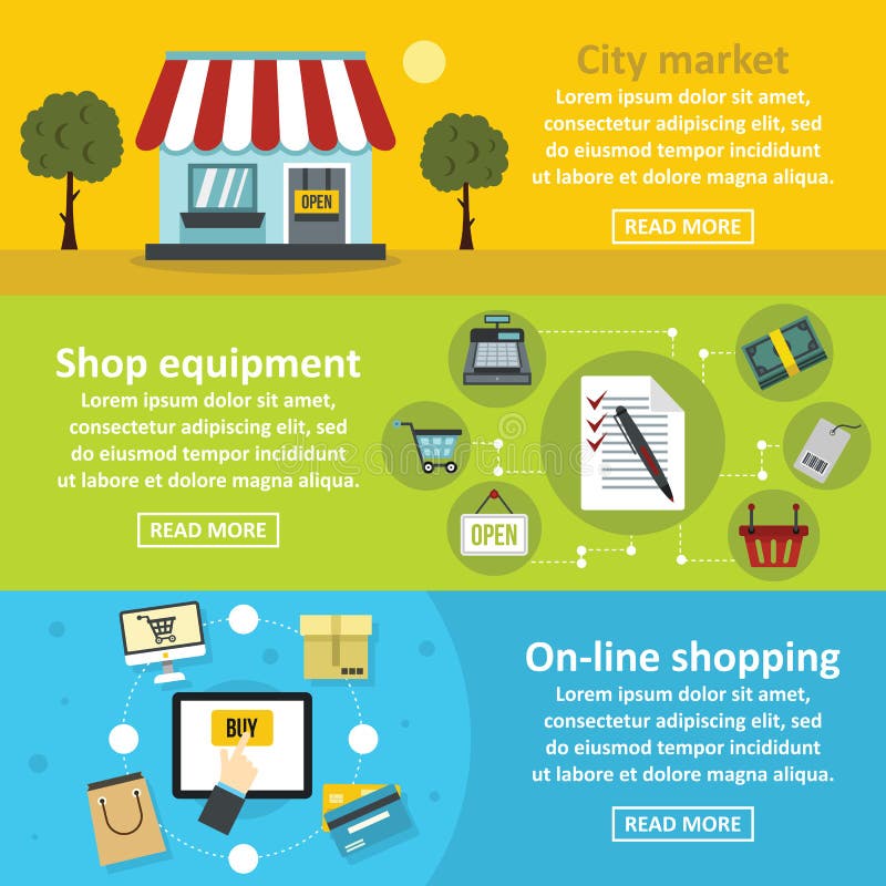 Store Equipment Banner Horizontal Set, Flat Style Stock Vector ...