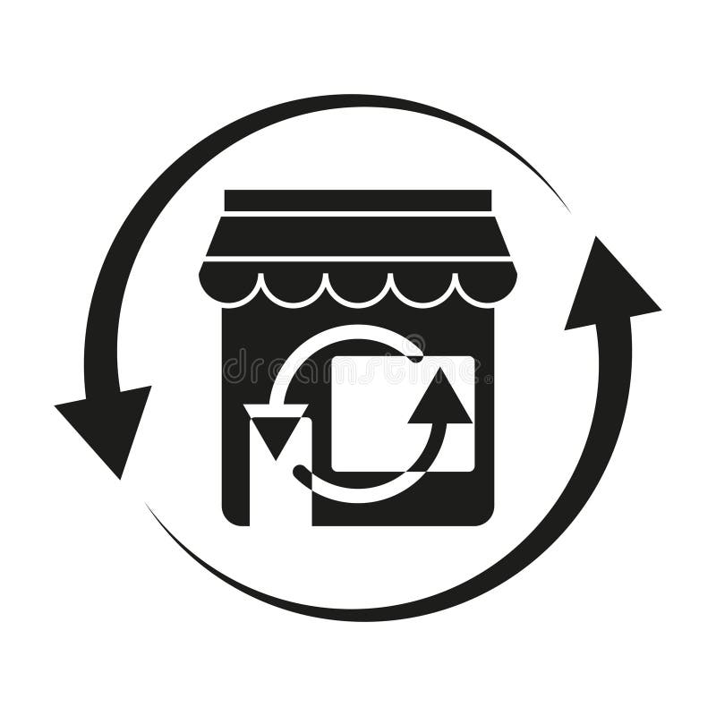 Store Exchange Icon. Black and White Design. Circular Arrows. Return ...