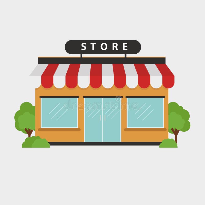 Store Flat Buildings. Cartoon Shop Facade With Showcase Boutique Retail ...