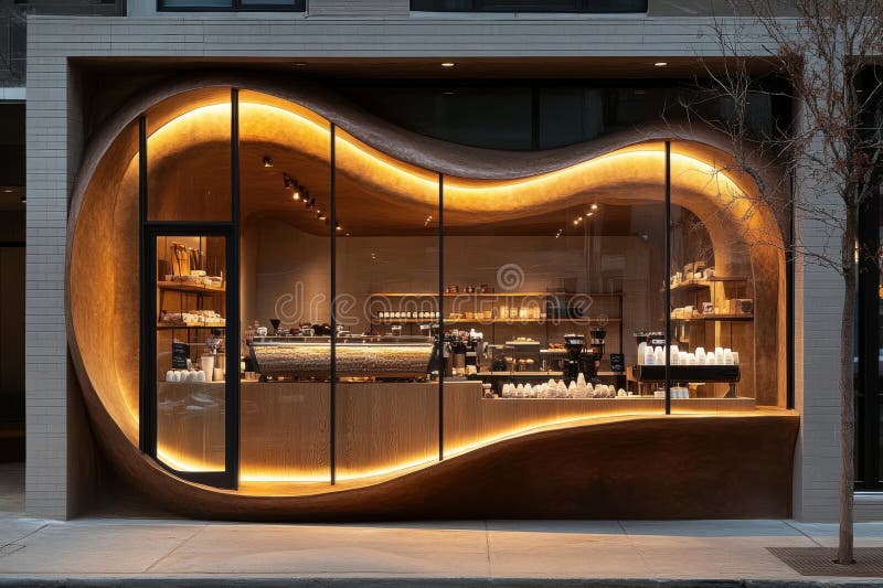 A Store Front with a Curved Glass Window and a Wooden Frame Stock Photo ...