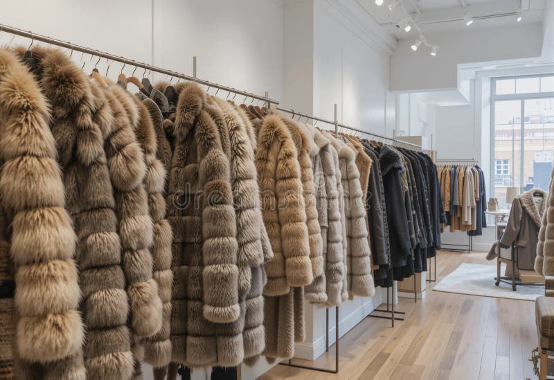 A Store with Fur Coats on Display Stock Illustration - Illustration of ...