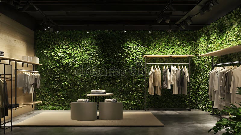 A Store with a Green Wall and a Green Plant Stock Illustration ...
