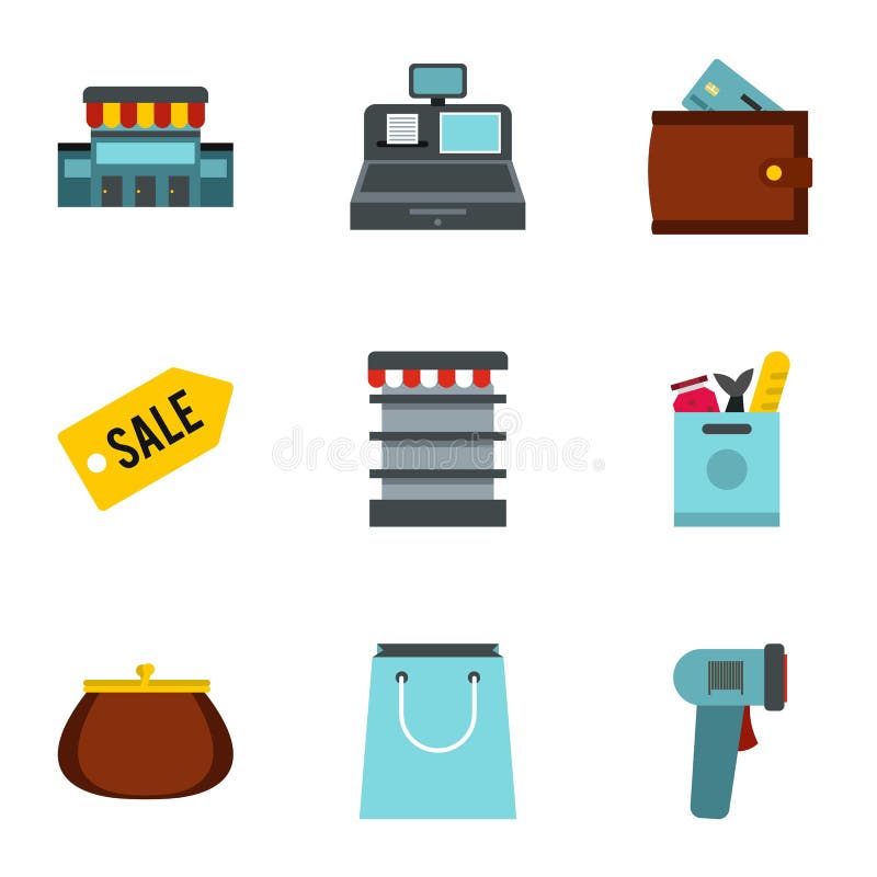 Store Icons Set, Flat Style Stock Vector - Illustration of icon, flat ...
