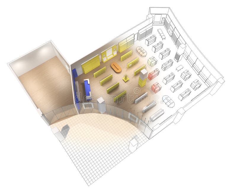 Shopping Mall, Interior Visualization, 3D Illustration Stock ...