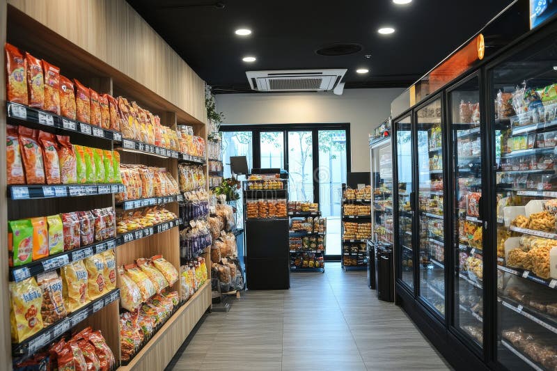 A Store with a Lot of Snacks and a Clock on the Wall Stock Image ...
