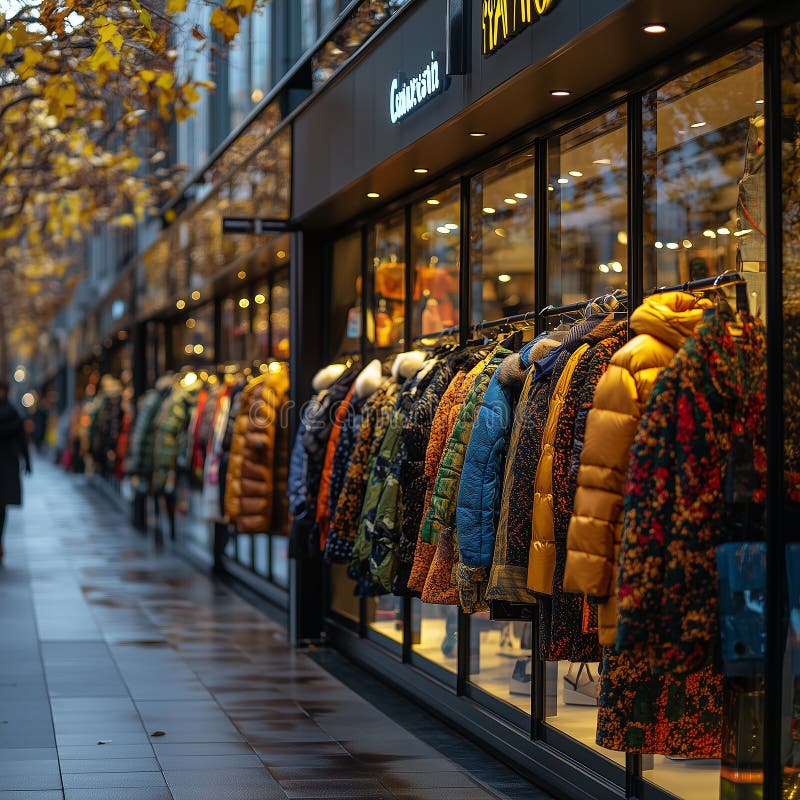 A Store with a Lot of Yellow Jackets on Display Stock Illustration ...