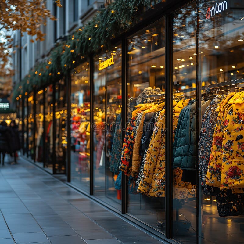 A Store with a Lot of Yellow Jackets on Display Stock Illustration ...