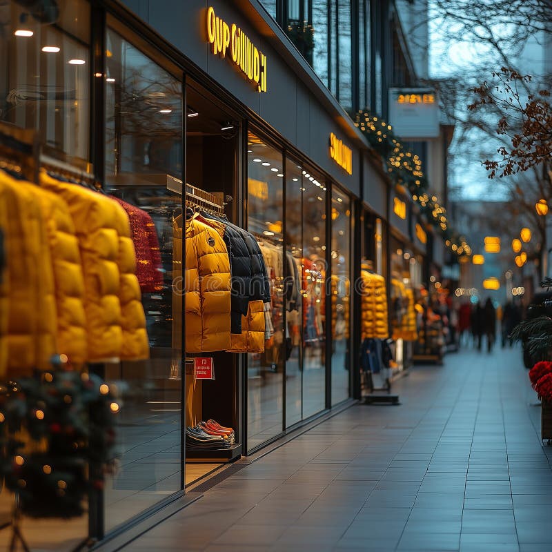 A Store with a Lot of Yellow Jackets on Display Stock Illustration ...