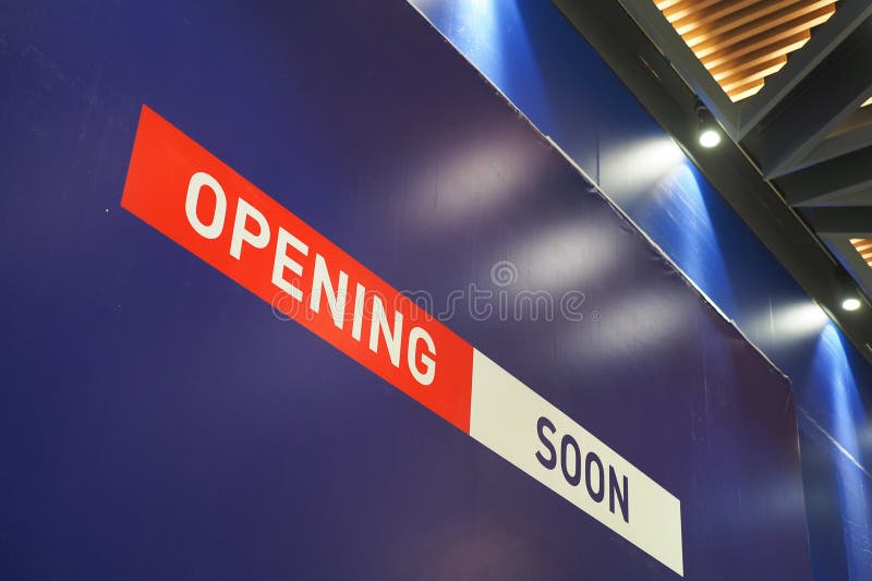 Store Opening Soon Sign on Blue Background , Stock Photo - Image of ...
