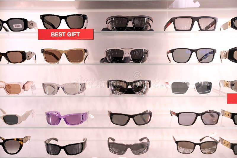 Store Presents a Collection of Sunglasses with Different Frame Colors ...