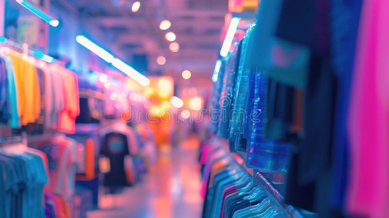 A Store with Racks of Clothes and Neon Lights in the Background, AI ...