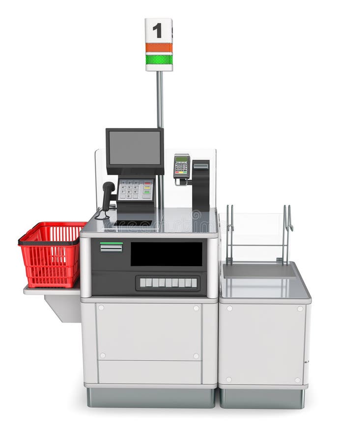 Store self checkout desk stock illustration. Illustration of render ...