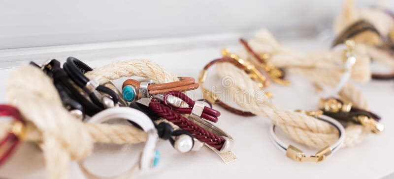 The Store Selling Different Leather Bracelets Stock Photo - Image of ...