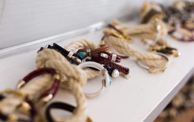 The Store Selling Different Leather Bracelets Stock Photo - Image of ...