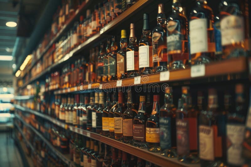 A Store Shelf Filled with Various Types of Liquor Stock Photo - Image ...