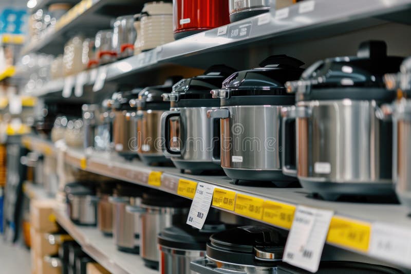A Store Shelf Filled with Various Types of Pots and Pans for Cooking ...