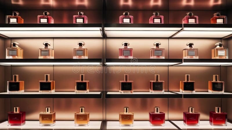 Store Shelves Displaying Various Luxury Perfume Bottles Stock Footage ...