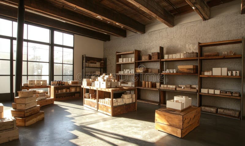 A Store with Shelves Full of Items and a Window Stock Photo - Image of ...