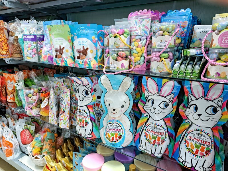 Store Shelves with Goods for Easter. Chocolate Easter Bunnies, Eggs and ...