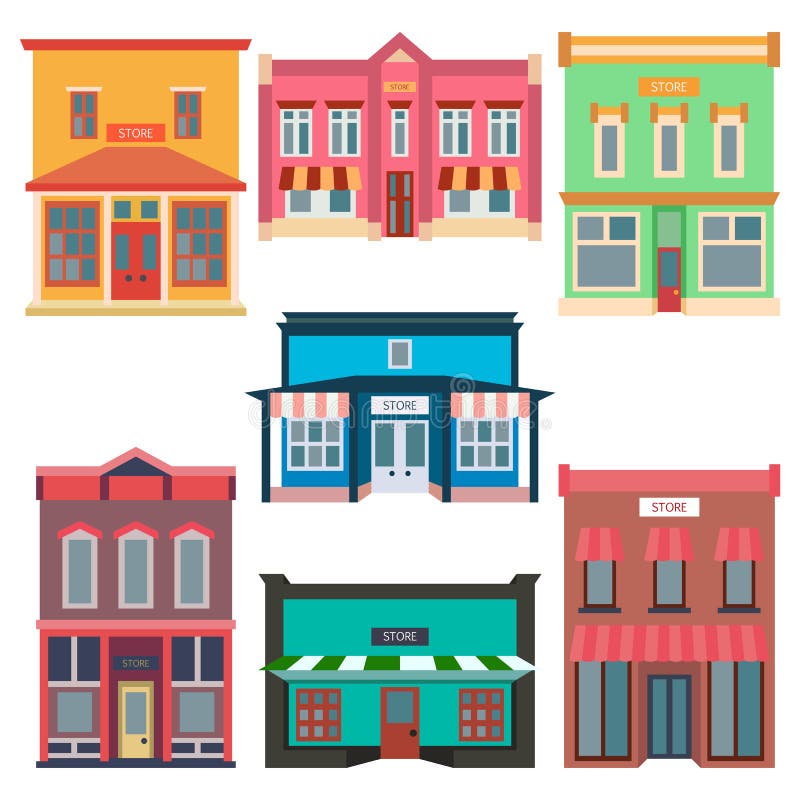 Store Shop Front Window Buildings Color Icon Set Stock Vector ...