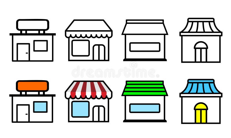 Store Shop Front Window Buildings Icon Collection Isolated Vector Stock ...