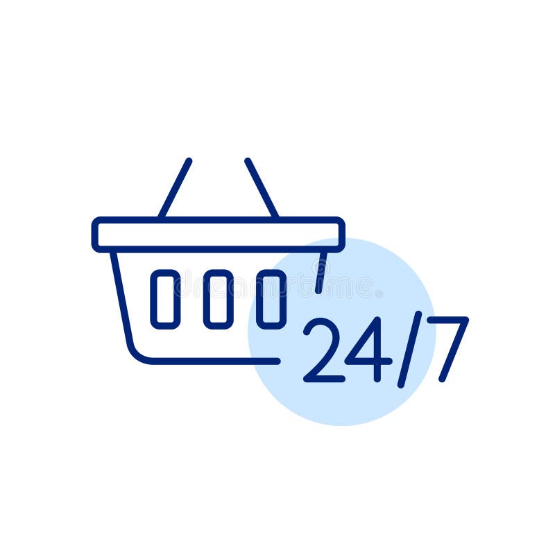 24 7 Store. Shopping Basket. Pixel Perfect, Editable Stroke Icon Stock ...