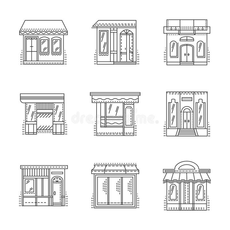 Store and Shops Line Icons Set Stock Illustration - Illustration of ...