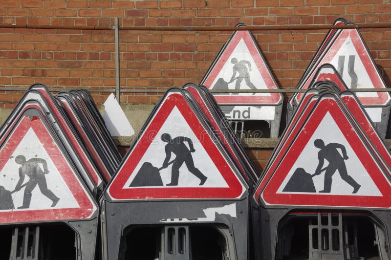 A Store of Triangular Road Warning Signs Stock Photo - Image of symbol ...