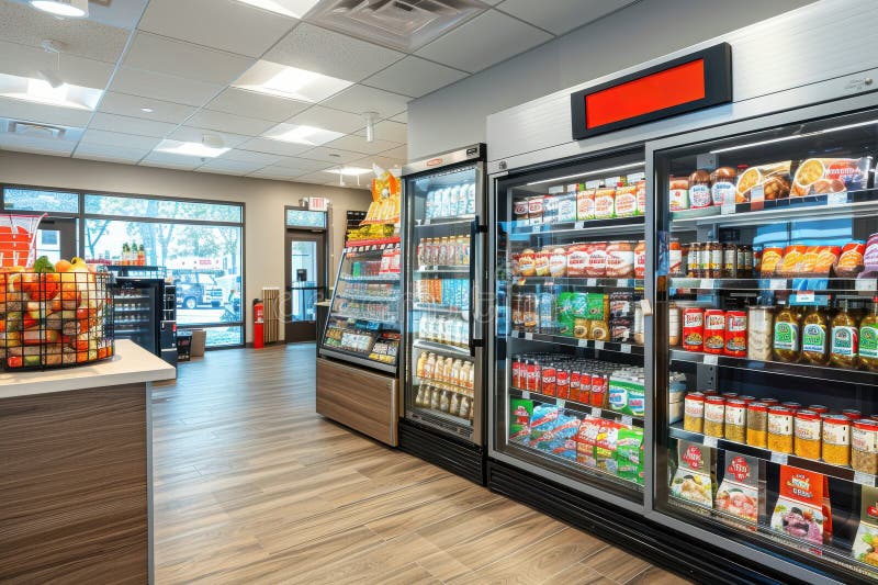 A Store and Vending Machine with a Lot of Food and Drinks Stock Photo ...