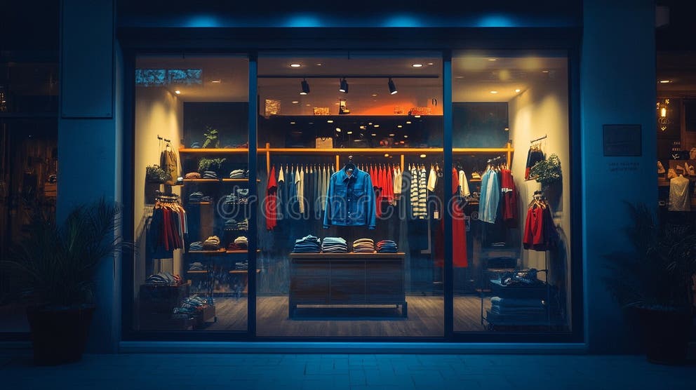 A Store Window with Clothes on Display Stock Illustration ...
