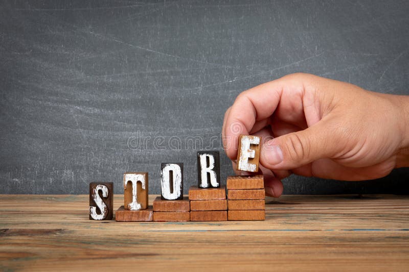 STORE. Wooden Letters, Alphabet Blocks on Steps Stock Photo - Image of ...