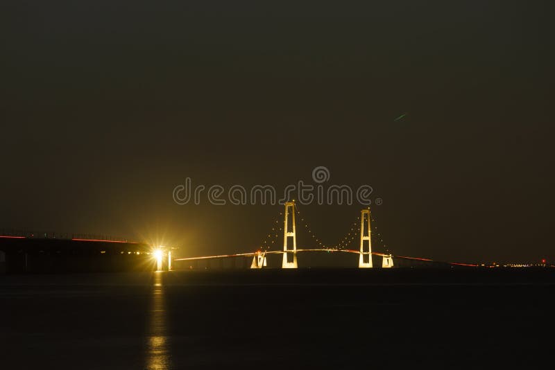 Storebaelt Bridge in Denmark at Night Stock Photo - Image of attraction ...