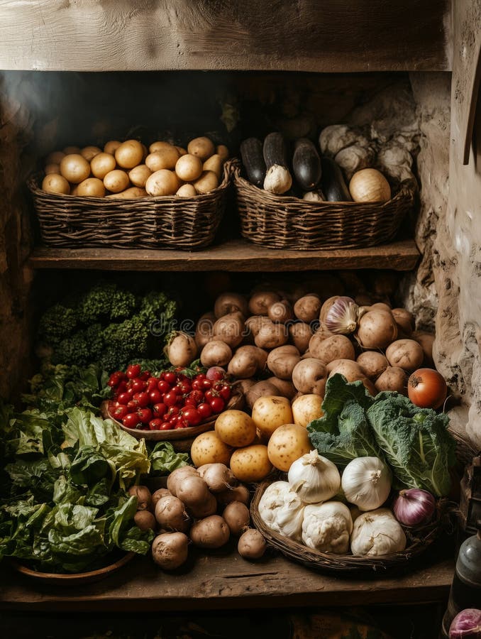 Traditional Root Cellar Filled with a Colorful Variety of Homegrown ...
